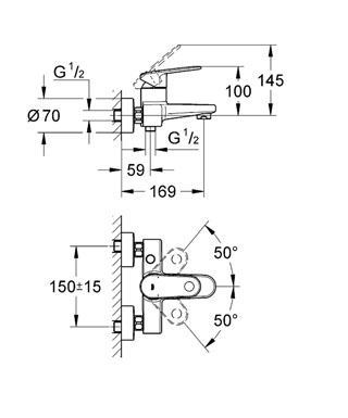 Grohe Europlus 33553 002 egykaros fali kádcsaptelep (33553002 ...