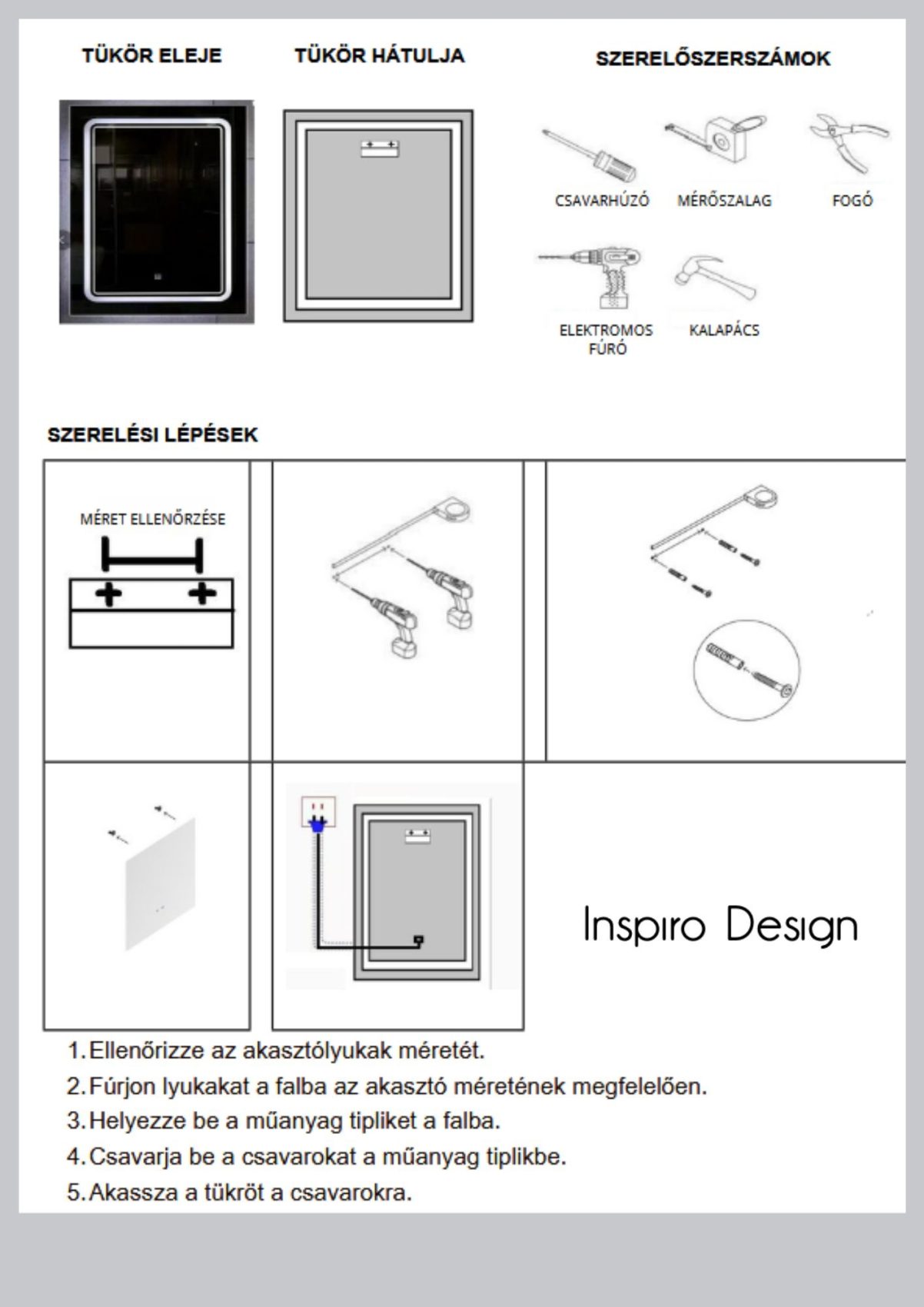 Inspiro Design Gemma Smart Black LED-keretvilágítású fürdőszobai tükör ...
